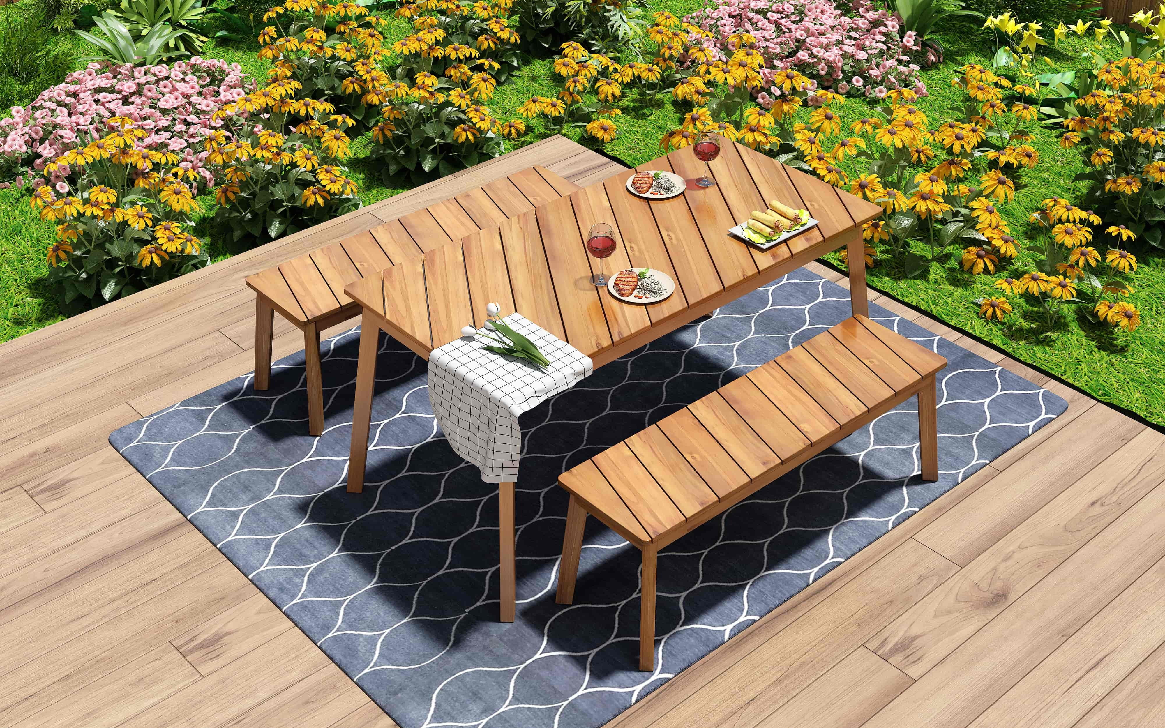 3 Pieces Dining Table Set, Picnic Table Bench Set for 4-6 People ...