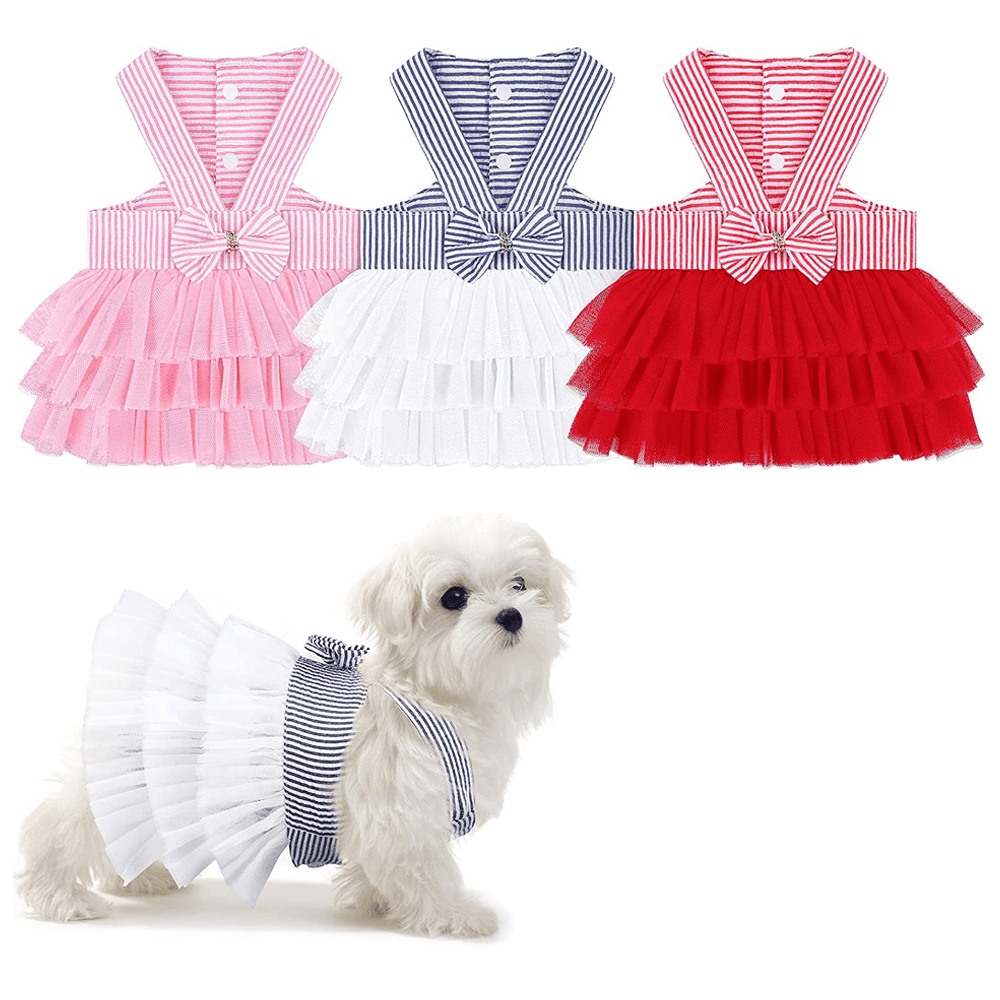 3 Pieces Dog Princess Dresses Puppy Bow Knot Dress Pet Tutu Dresses ...