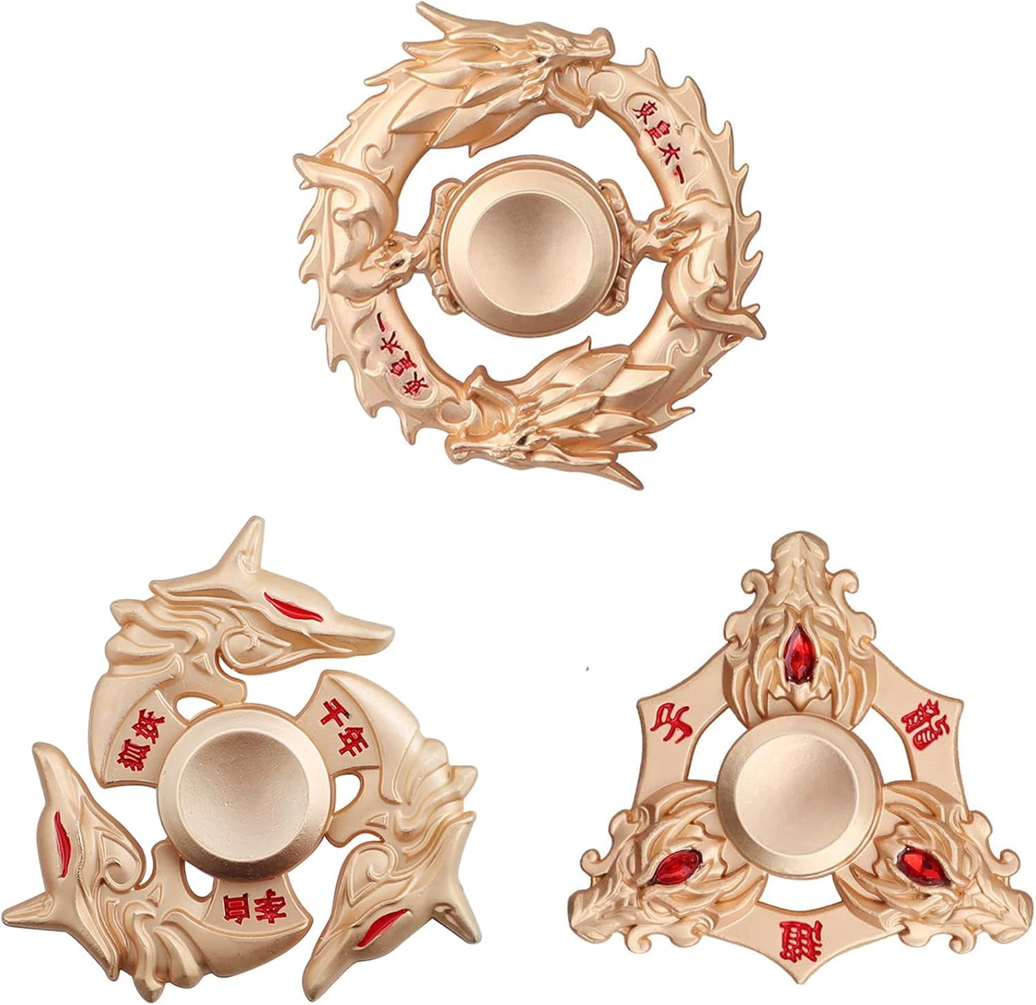 3 Pieces Dragon Fidget Spinner, Cool Metal Hand Finger Spinners ...