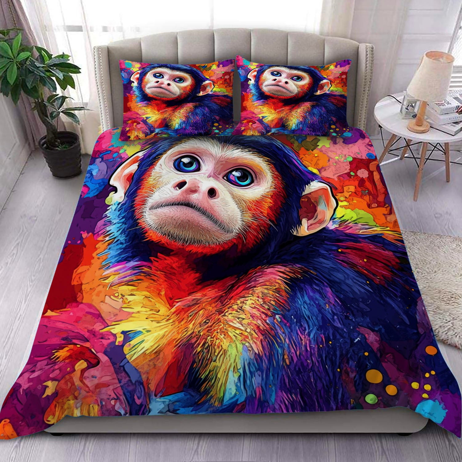 3 Pieces Duvet Cover Set-Abstract 3D Capuchin Monkey- 3D Print Bedding ...