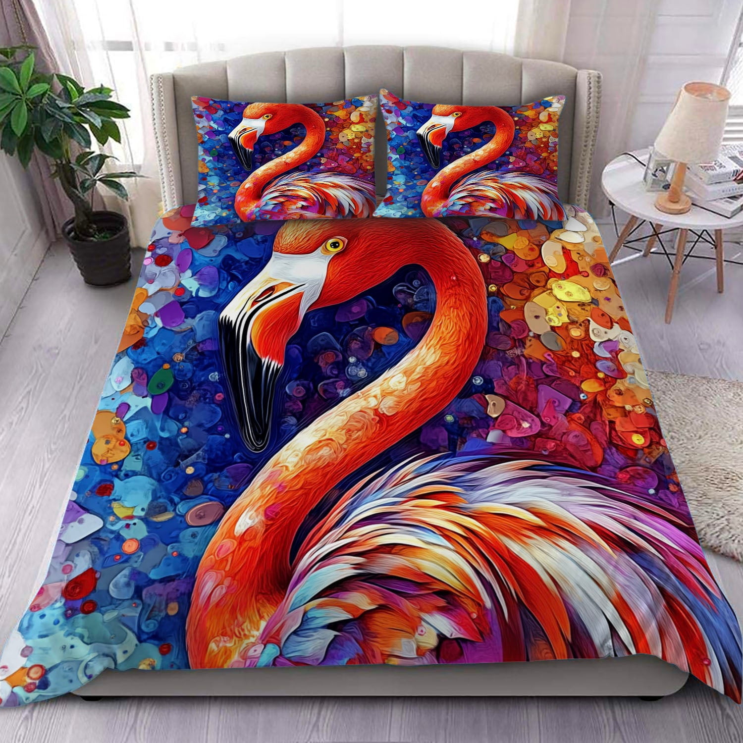 3 Pieces Duvet Cover Set-Abstract 3D Flamingo- 3D Print Bedding 1 Duvet ...