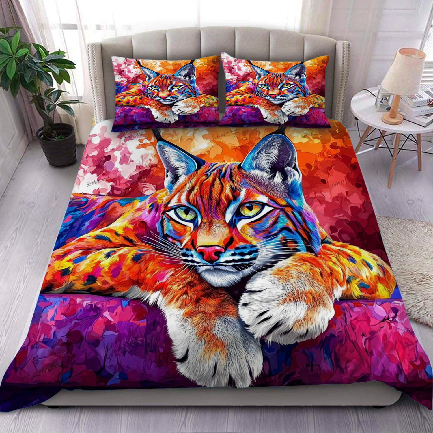 3 Pieces Duvet Cover Set-Abstract 3D Lynx- 3D Print Bedding 1 Duvet ...