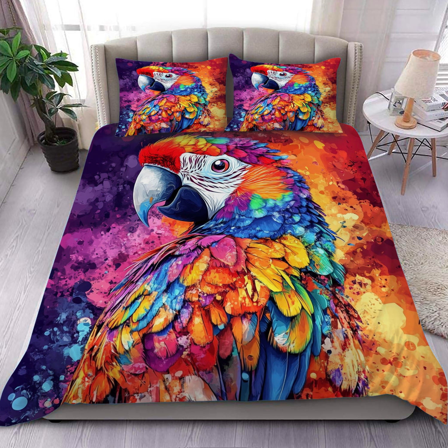 3 Pieces Duvet Cover Set-Abstract 3D Parrot- 3D Print Bedding 1 Duvet ...