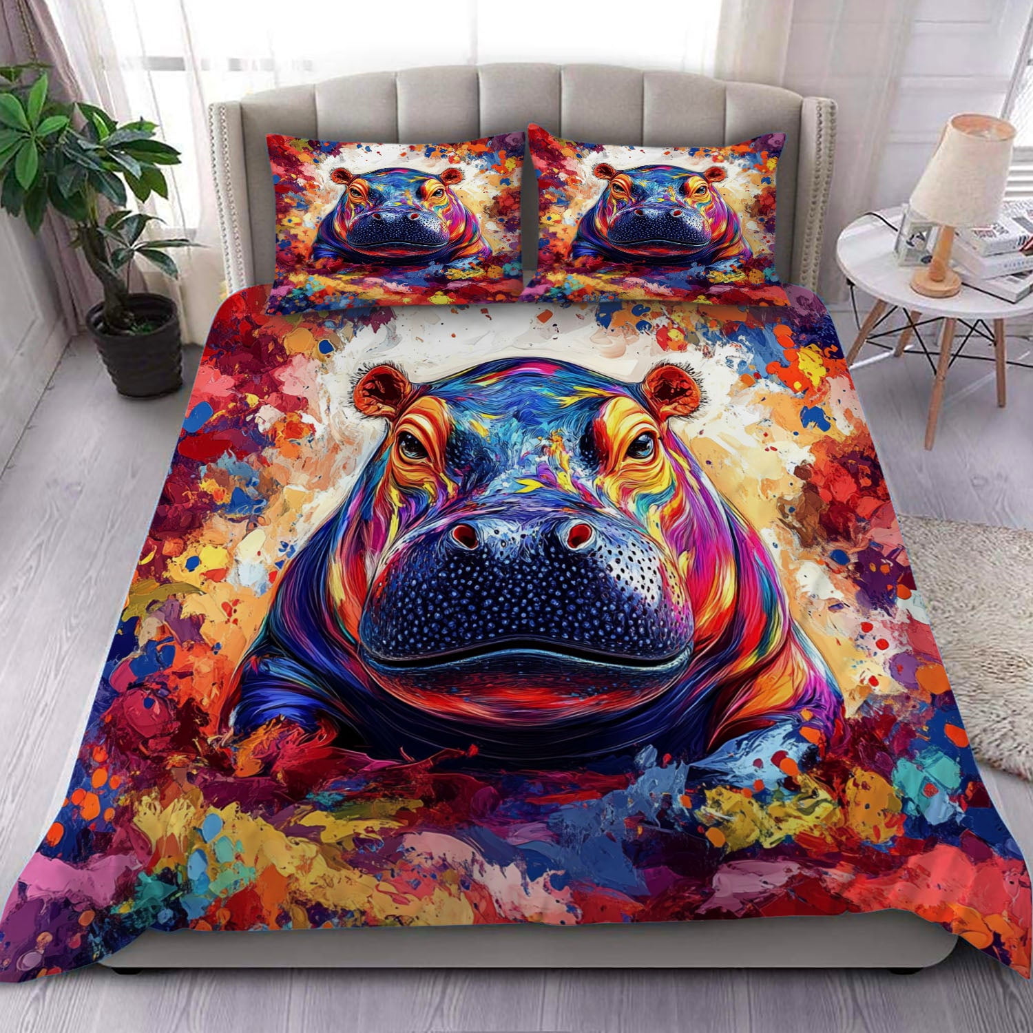 3 Pieces Duvet Cover Set-Abstract 3D Pygmy Hippo- 3D Print Bedding 1 ...