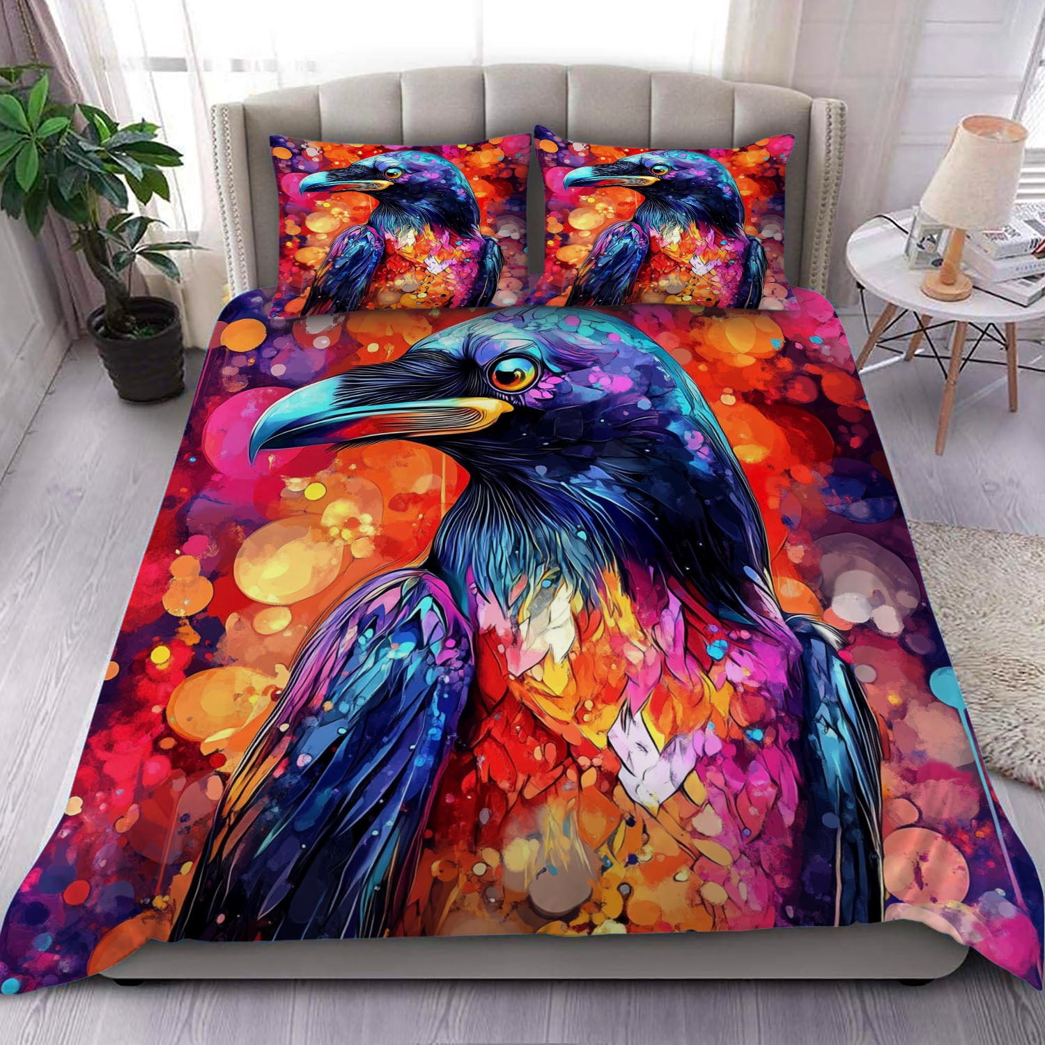 3 Pieces Duvet Cover Set-Abstract 3D Raven- 3D Print Bedding 1 Duvet ...