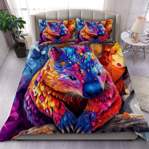 3 Pieces Duvet Cover Set-Abstract 3D Wombat- 3D Print Bedding 1 Duvet ...