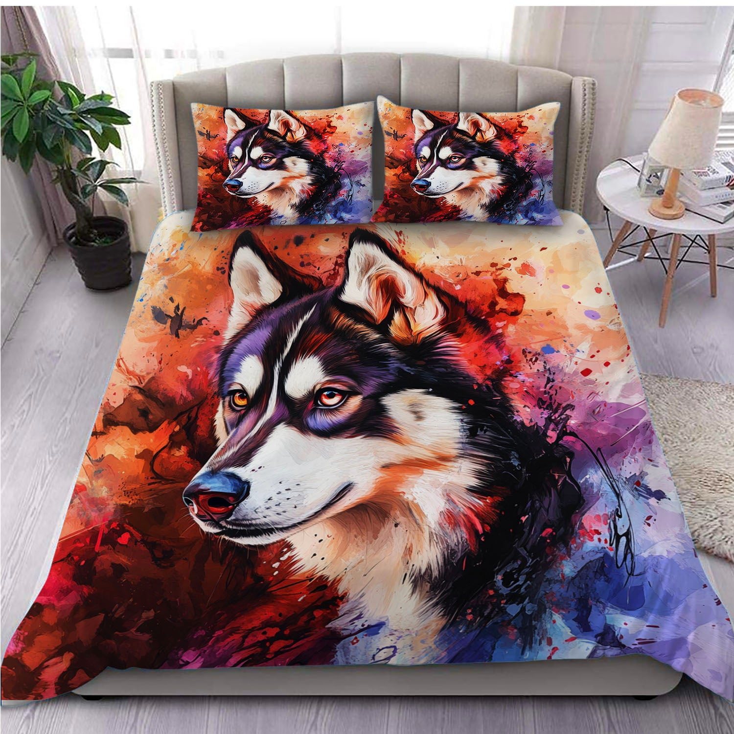3 Pieces Duvet Cover Set Siberian Husky Dog 3D Print Bedding 1 Duvet ...