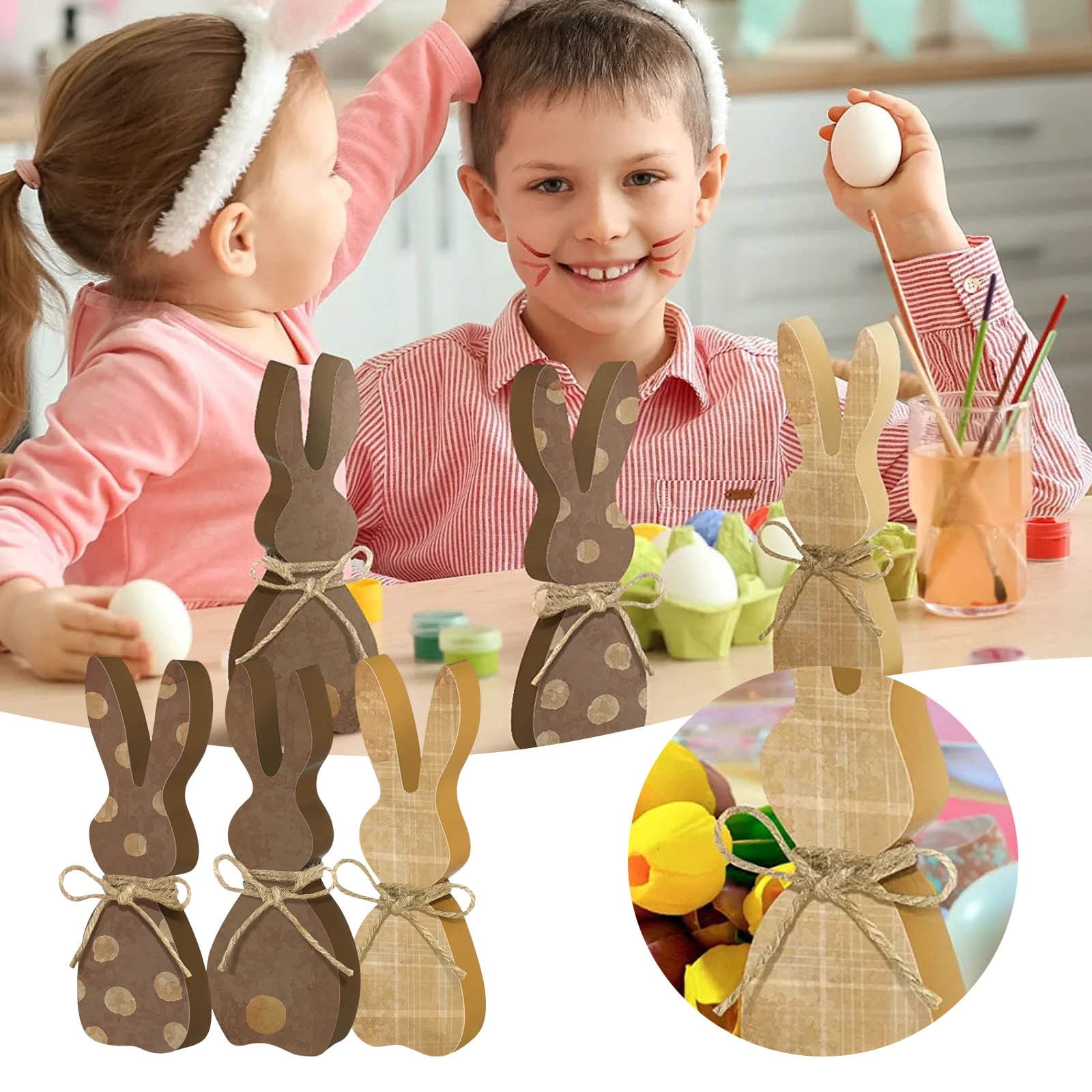 3 Pieces Easter Decorations For The Home Wooden Bunny Decor Sign ...