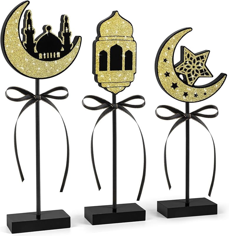 3 Pieces Eid Ramadan Mubarak Table Decorations Wooden Set,Rustic ...