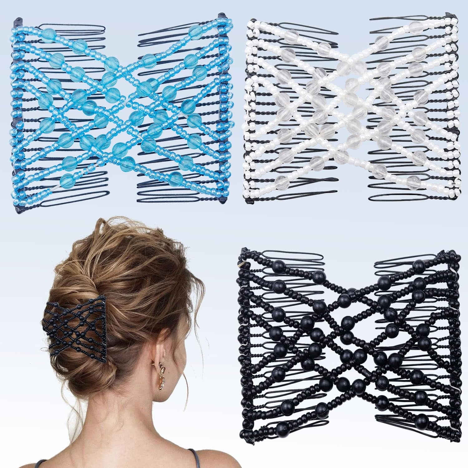 3 Pieces Elastic Magic Hair Comb Stretchy Double Comb Hair Forks Clips ...