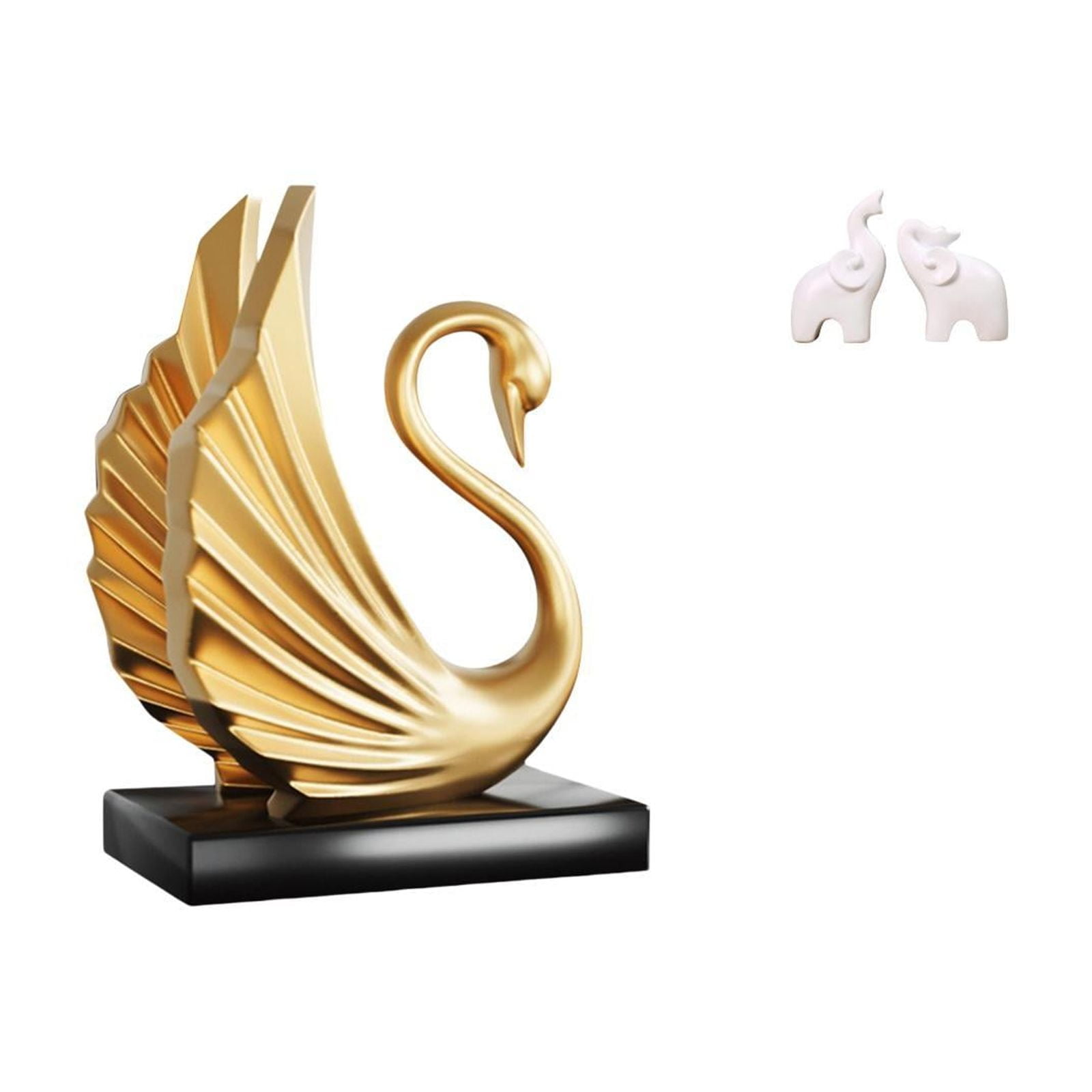 3 Pieces Elephant Swan Sculpture Tabletop Resin Animal Statue Unique ...