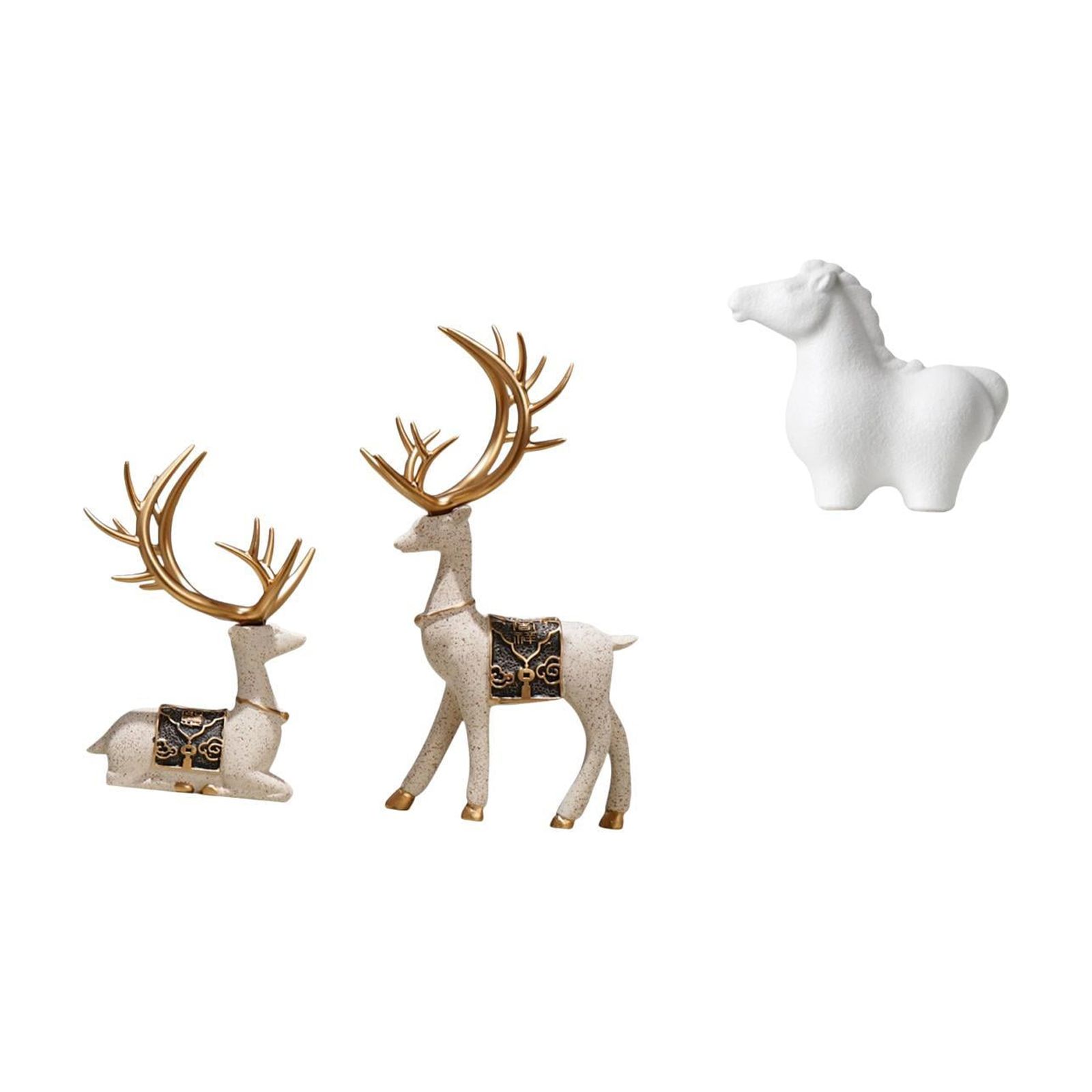 3 Pieces Elk Deer Statue Horse Figurine Resin Ceramic Artistic Ornament ...