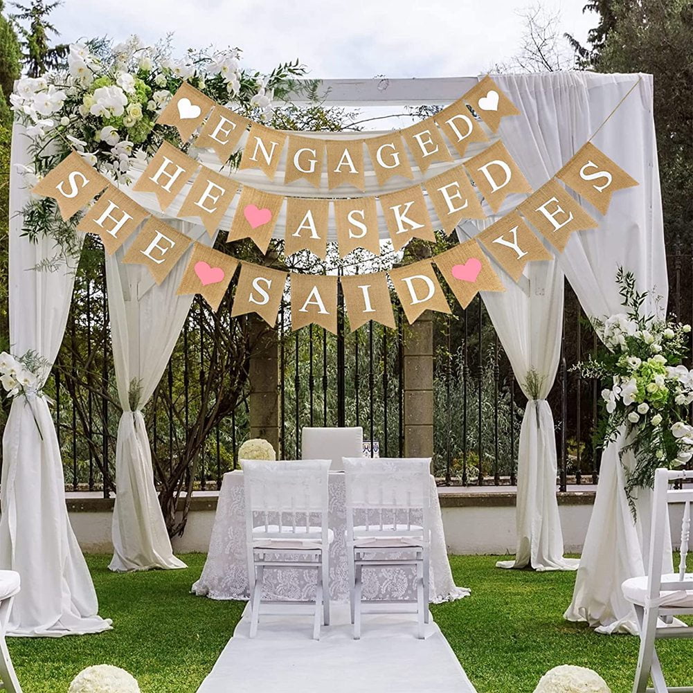 3 Pieces Engaged Burlap Banner He Asked She Said Yes Banner Rustic ...