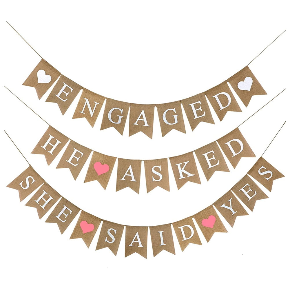 3 Pieces Engaged Burlap Banner He Asked She Said Yes Banner Rustic ...