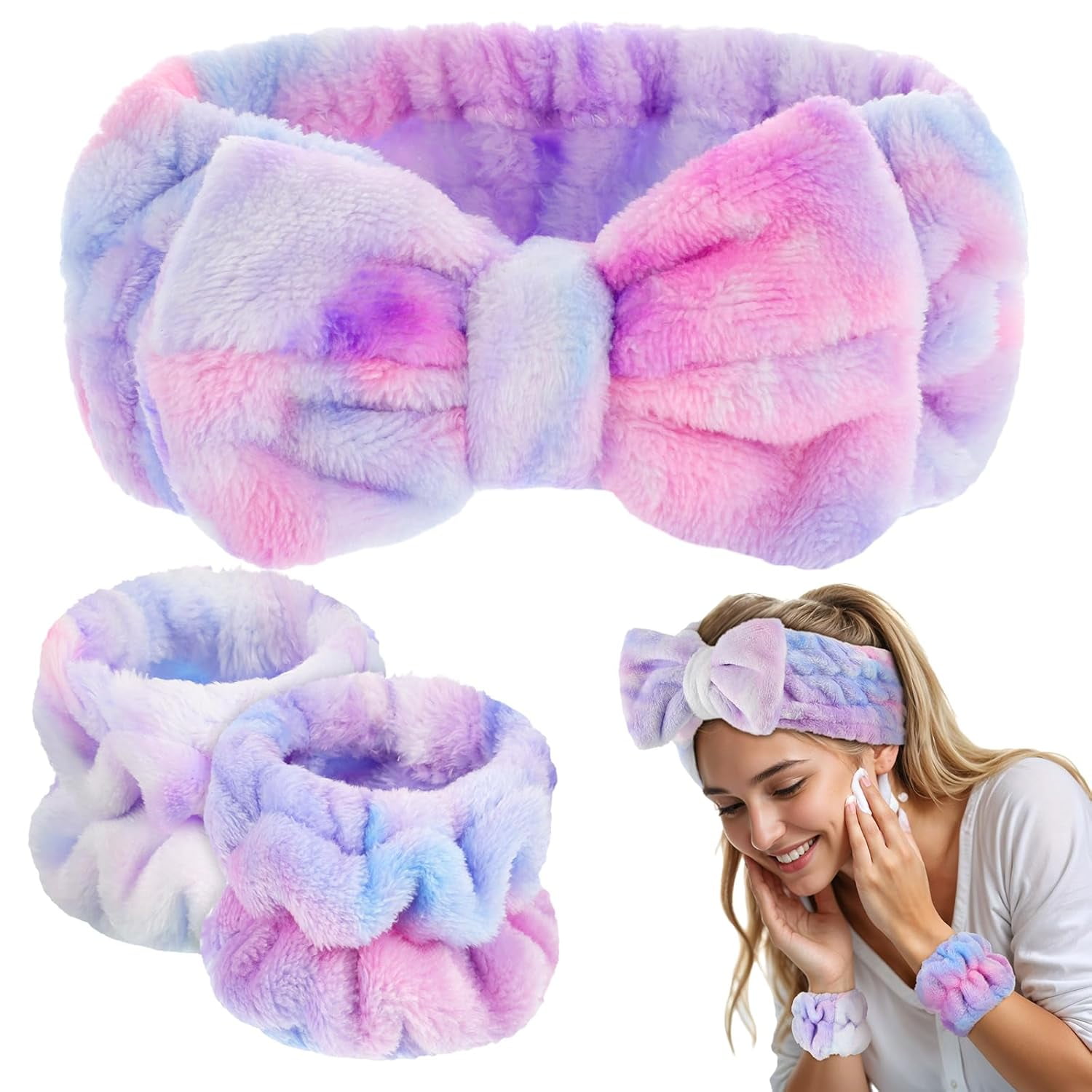 3 Pieces Face Wash Headband and Wristband Set, Spa Headband Makeup ...