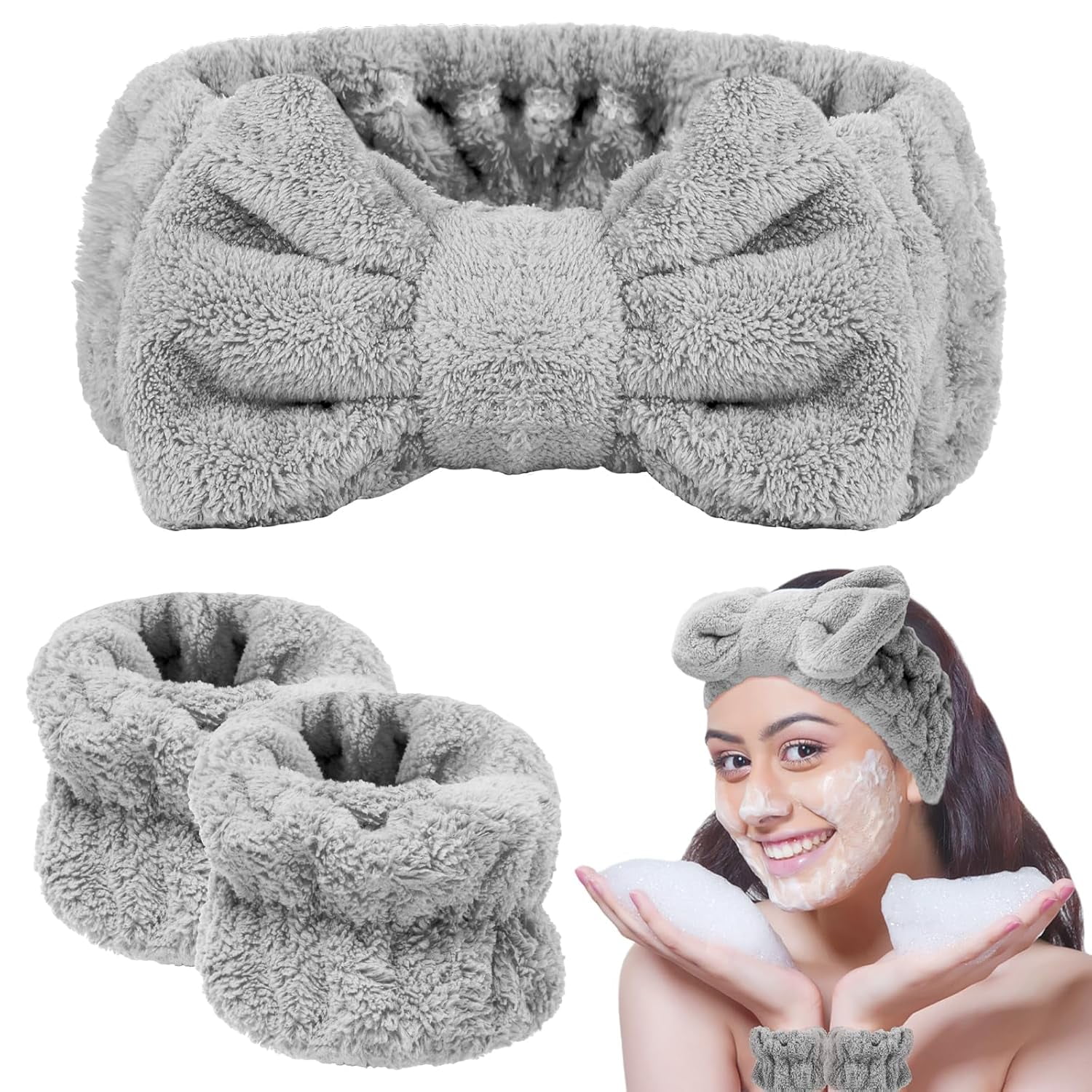3 Pieces Face Wash Headband and Wristband Set, Spa Headband Makeup ...