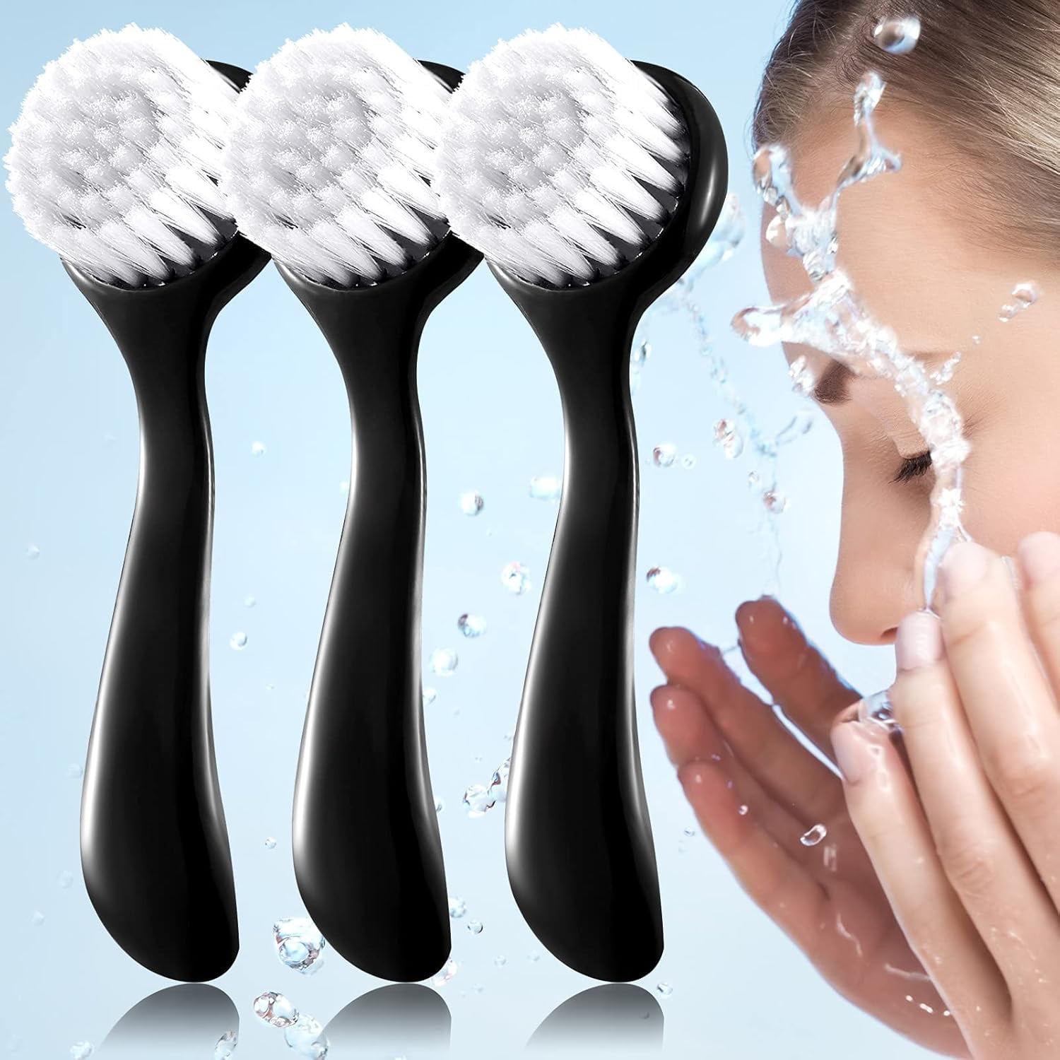 3 Pieces Facial Cleansing Brush Acrylic Handle Face Scrubbers Soft ...