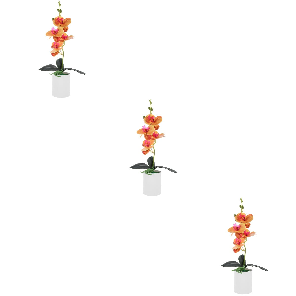 3 Pieces False Potted Plant Orchid Artificial Arrangement Orange ...