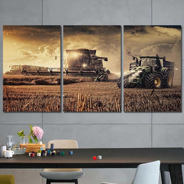 3 Pieces Farm Tractor Combine Agriculture Canvas Wall Art Painting ...