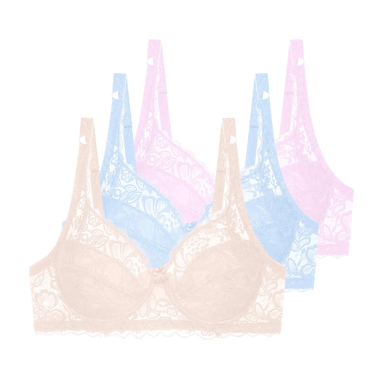 3 Pieces Floral Lace Underwire Bras Womens Plus Size Plunge Push Up T ...
