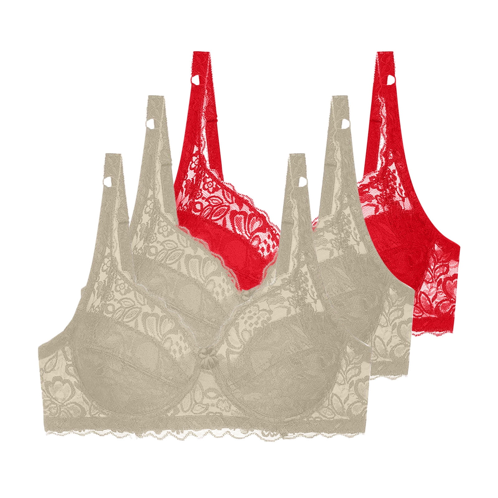 3 Pieces Floral Lace Underwire Bras Womens Plus Size Plunge Push Up T-Shirt Bras Support Demi ...