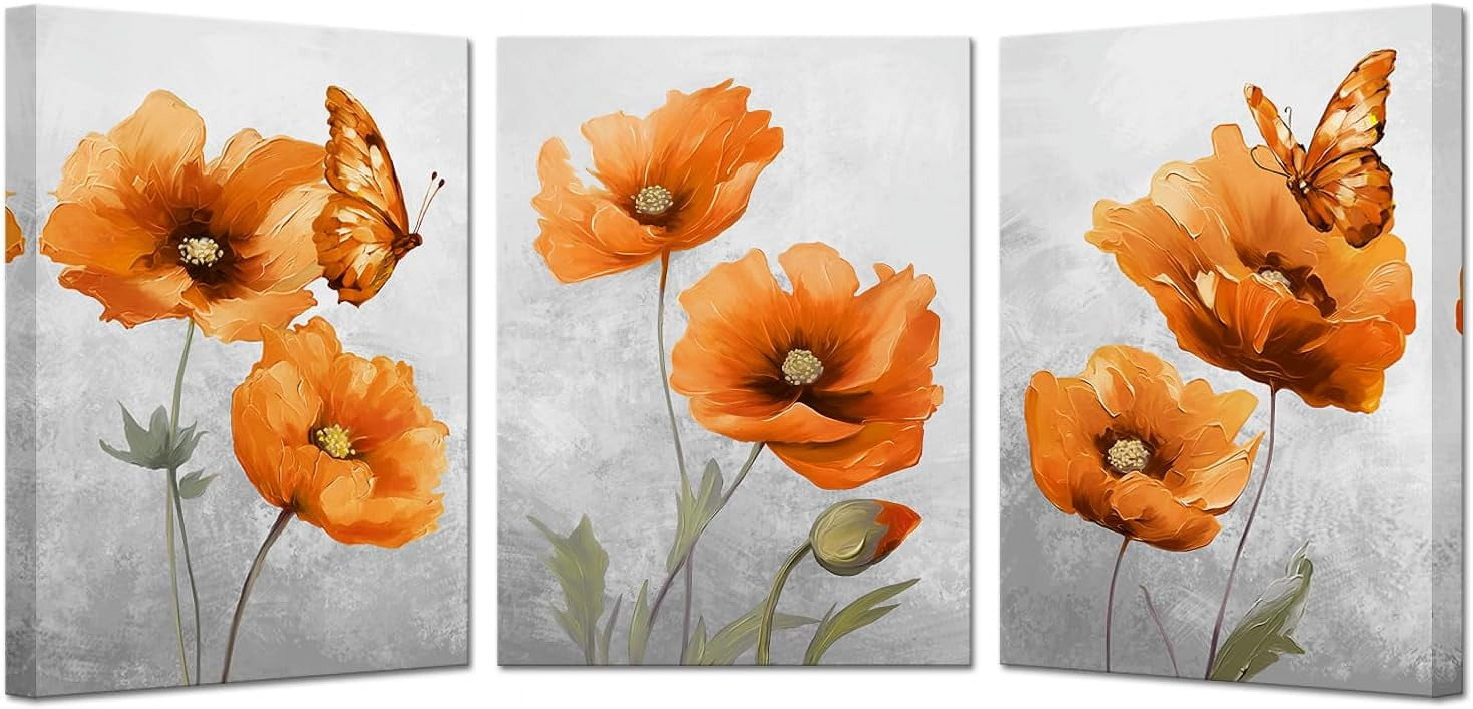 3 Pieces Flower Canvas Wall Art Flower Poppy Blossom Picture Wall Decor ...