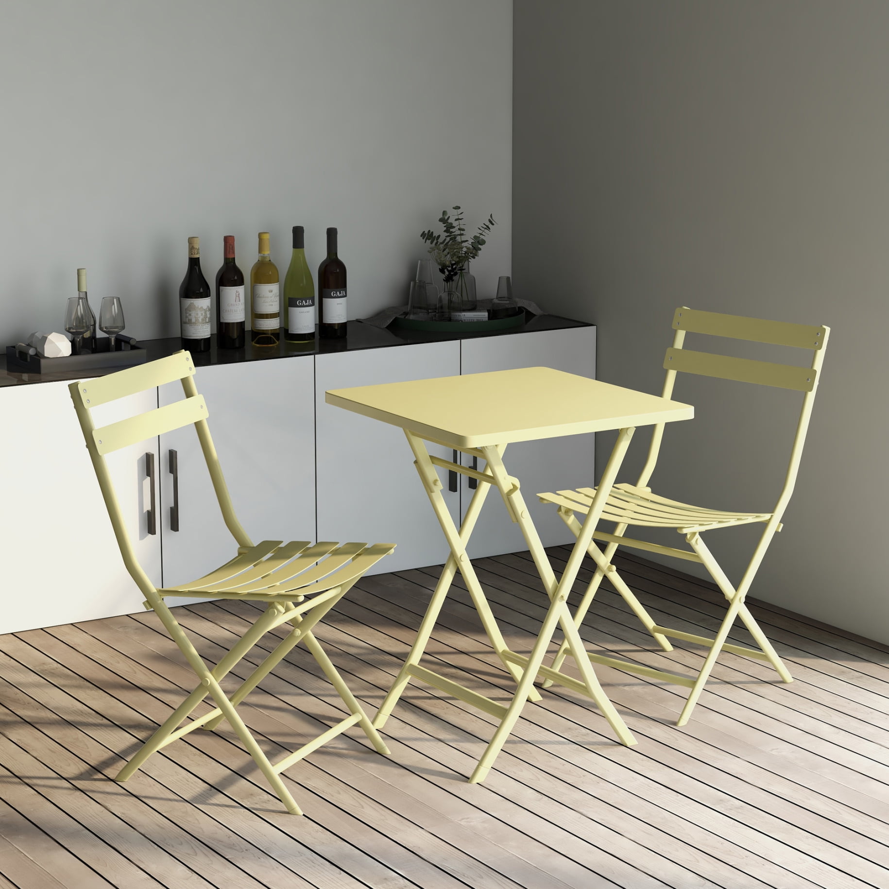 3 Pieces Folding Patio Bistro Set, Square Wood Table and Chairs ...
