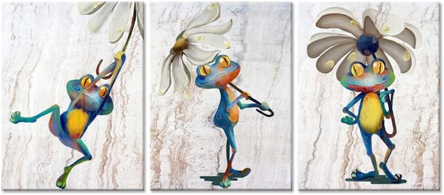 3 Pieces Frog Animal Canvas Wall Art Funny Frog with Flower Umbrella ...
