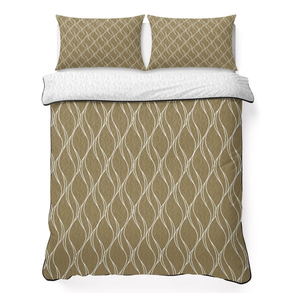 3 Pieces Full Quilt Set,Brown Stripes Abstract Geometric Soft Bedding ...