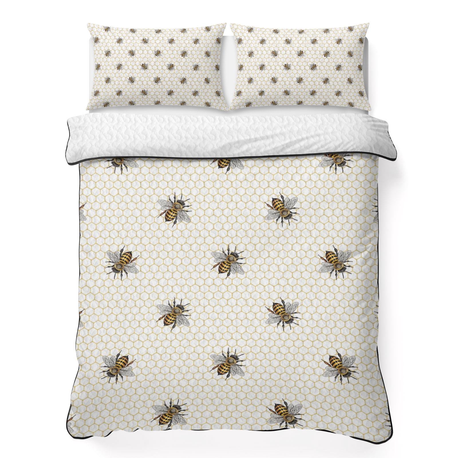 3 Pieces Full Quilt Set,Pastoral Farm Bee Honeycomb Soft Bedding Sets ...