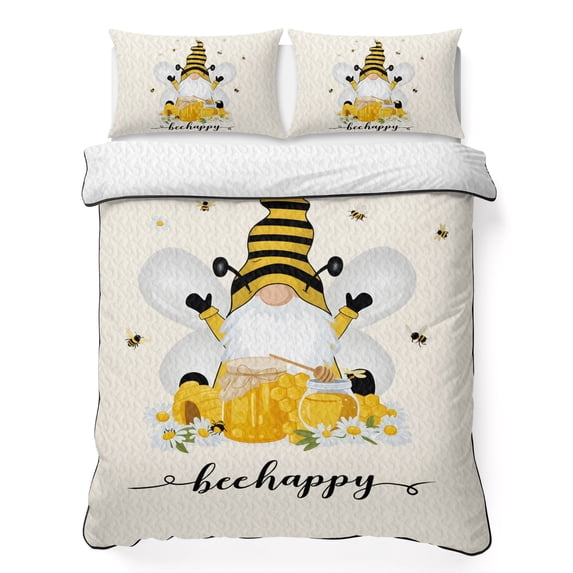 3 Pieces Full Quilt Set,Rustic Bee Farmhouse Gnome Soft Bedding Sets ...