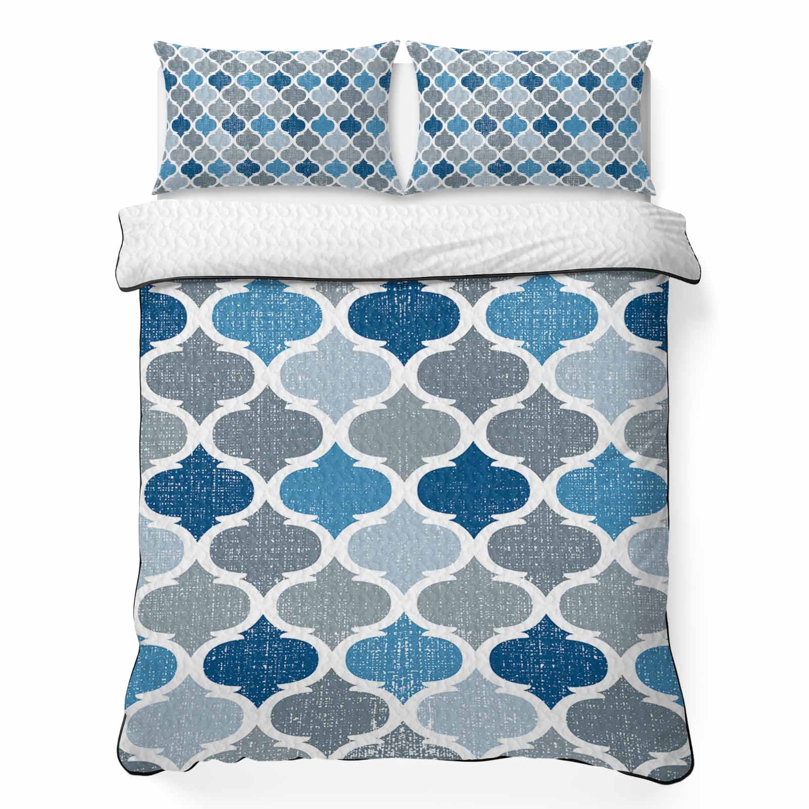 3 Pieces Full Quilt Set,Vintage Moroccan Geometric Lattice Soft Bedding ...