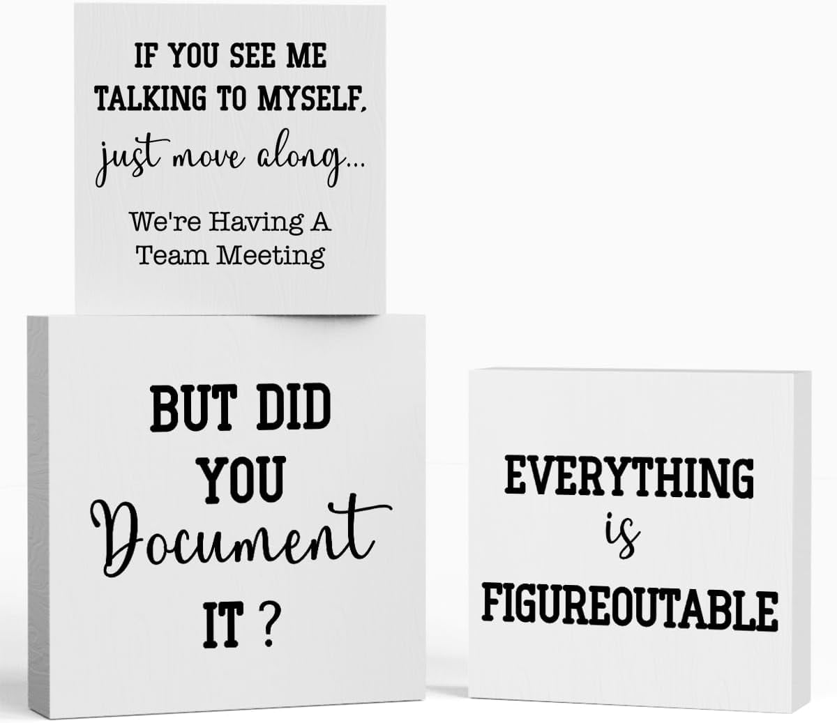 3 Pieces Funny Office Decor Office Supplies Wood Box Signs Blocks ...