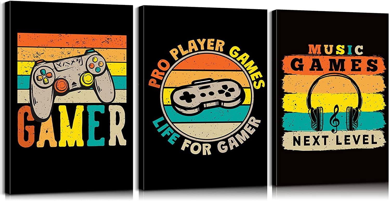 3 Pieces Gamer Canvas Wall Art Video Game Wall Decor Gaming Room Decor ...