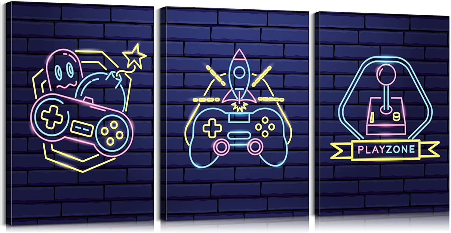 3 Pieces Gaming Room Decor Neon Gaming Canvas Wall Art Video Game Decor ...