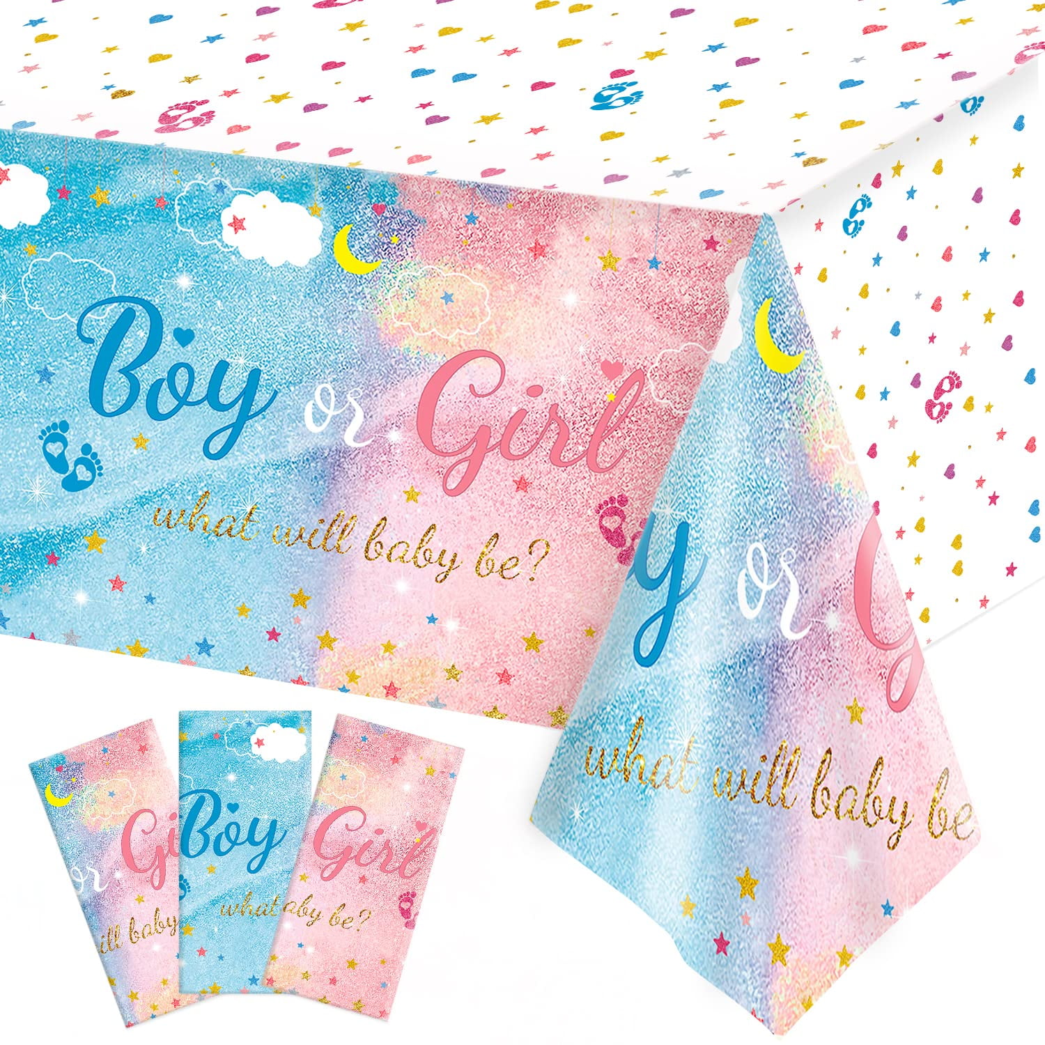 3 Pieces Gender Reveal Tablecloths Boy or Girl Gender Reveal ...