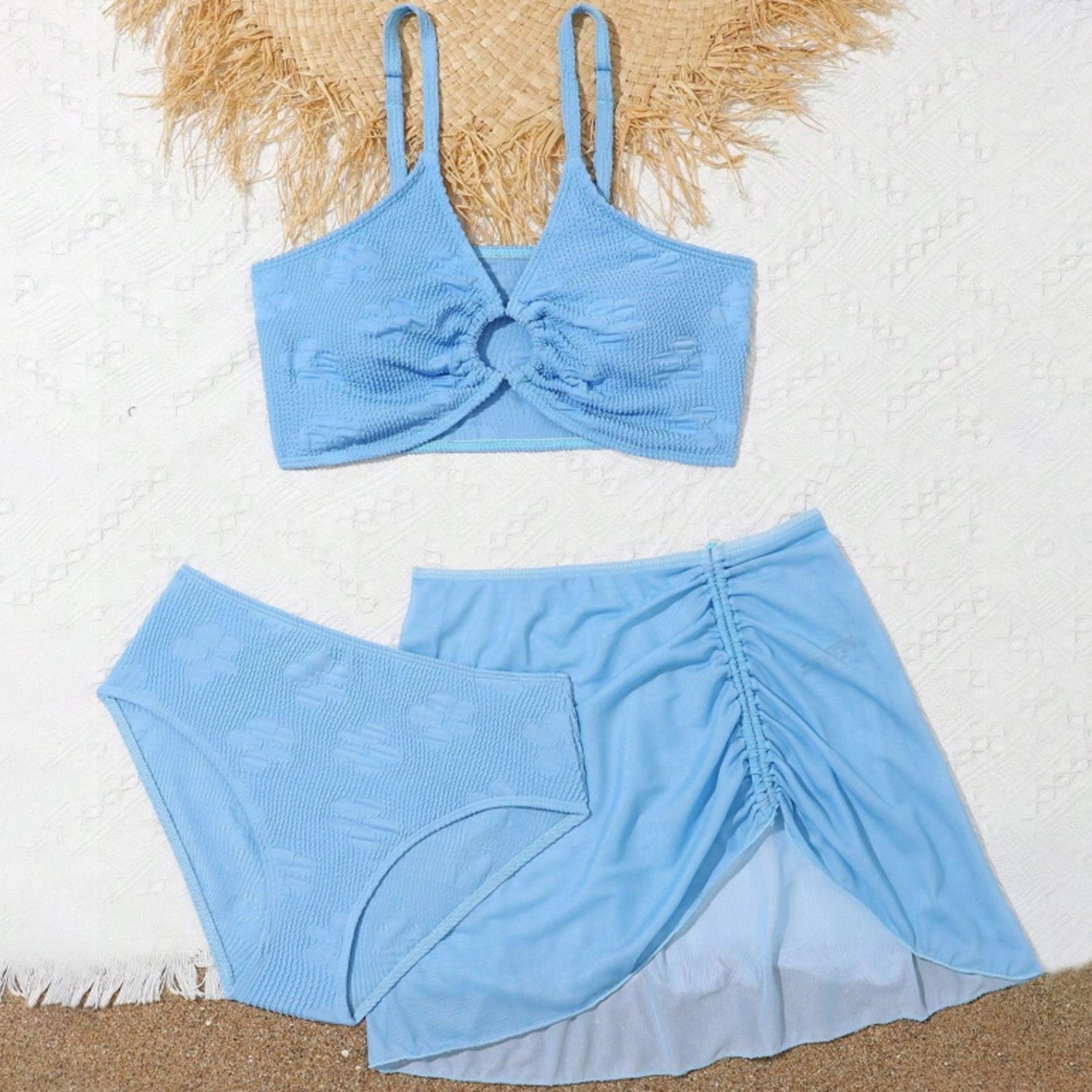 3 Pcs Girls Swimsuit Bikini Set Wrap Criss Cross Bikini Swimwear with ...