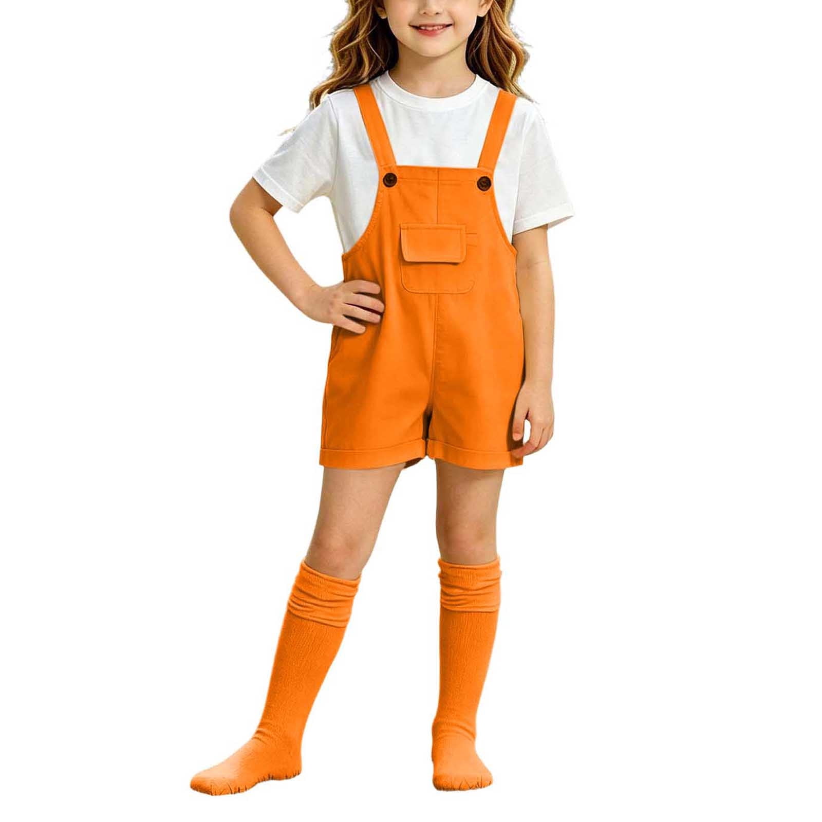 3 Pieces Girls' Summer Set White Crewneck T-Shirts & Overalls Shorts ...
