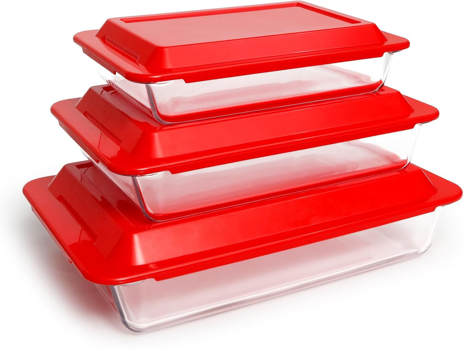 3 Pieces Glass Baking Dish with Lid, Clear Rectangular Glass Casserole ...