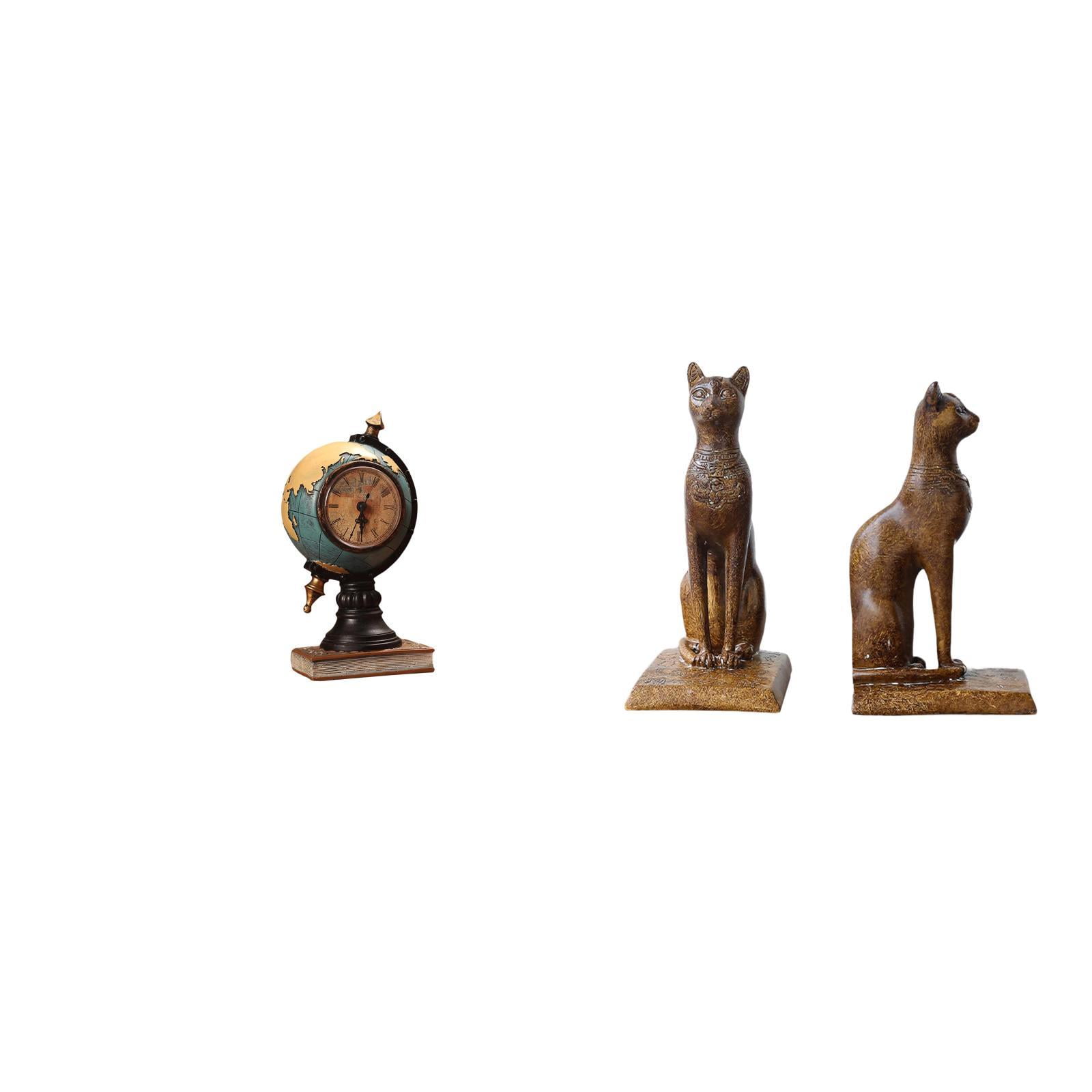 3 Pieces Globe Figurine Table Clock Cat Statue Bookends Resin Material ...