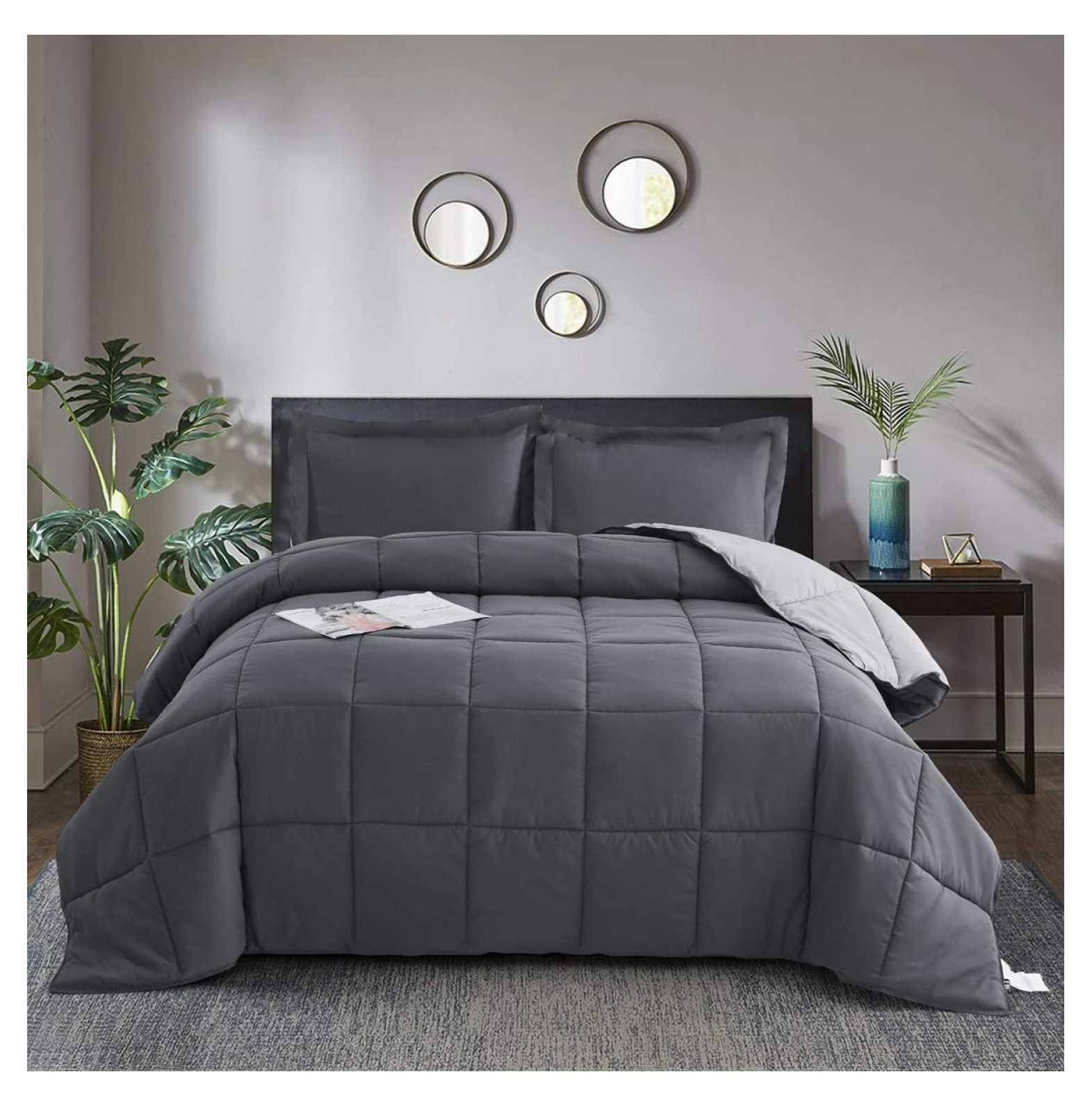 3 Pieces Grey Oversized King Plus Comforter Set, Modern Breathable Box ...