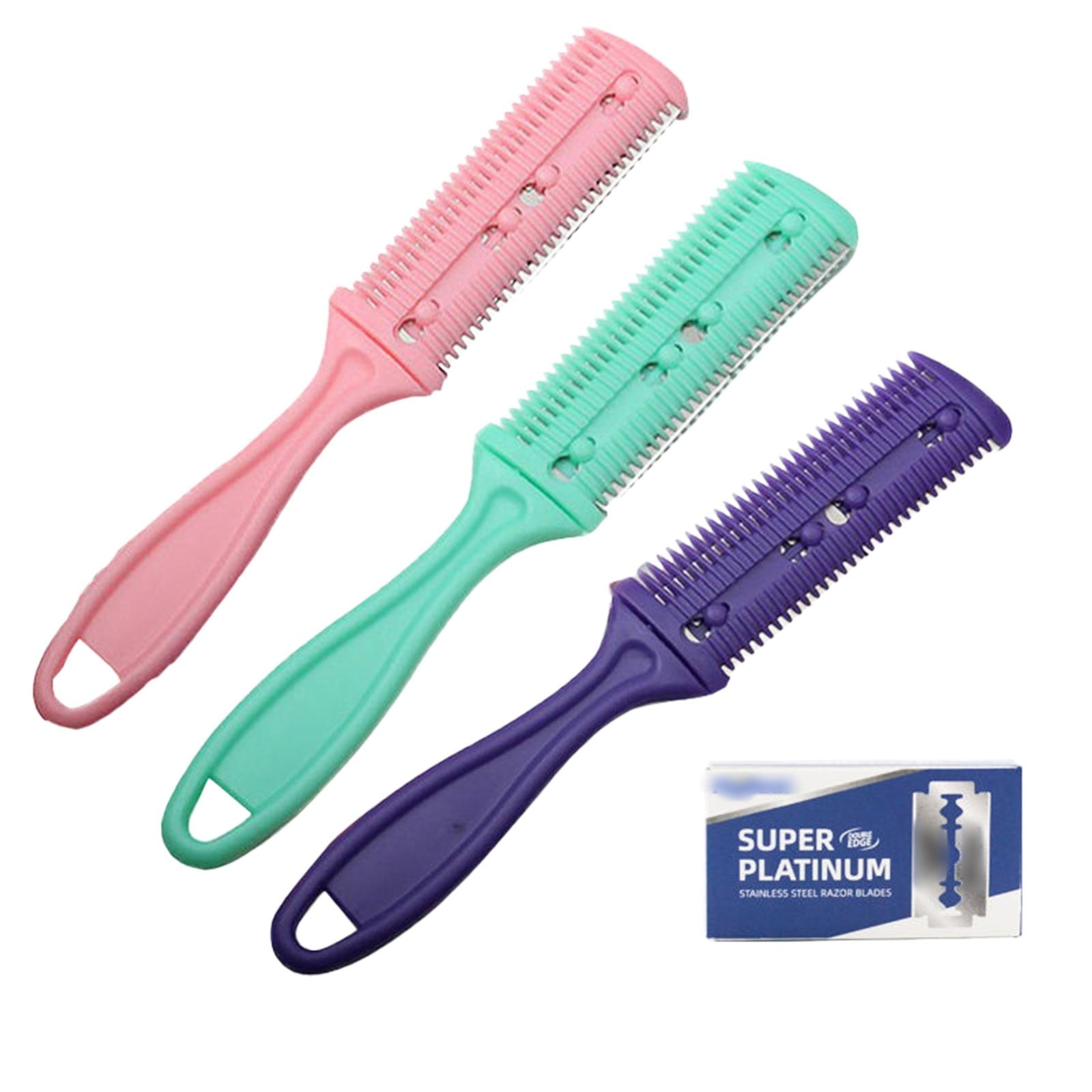 3 Pieces Hair Cutting Comb Set with 10 Razors, Double Edge Razor ...