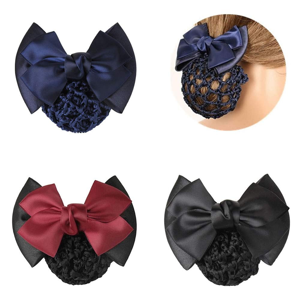 3 Pieces Hair Snood Net Bun Cover Knit Hairnet Bow Bowknot Decor ...