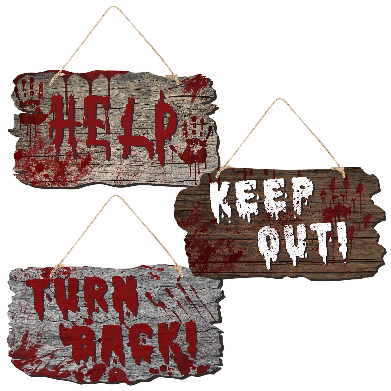 3 Pieces Halloween Beware Props Spooky Wooden Wall Signs Outdoor Decor ...