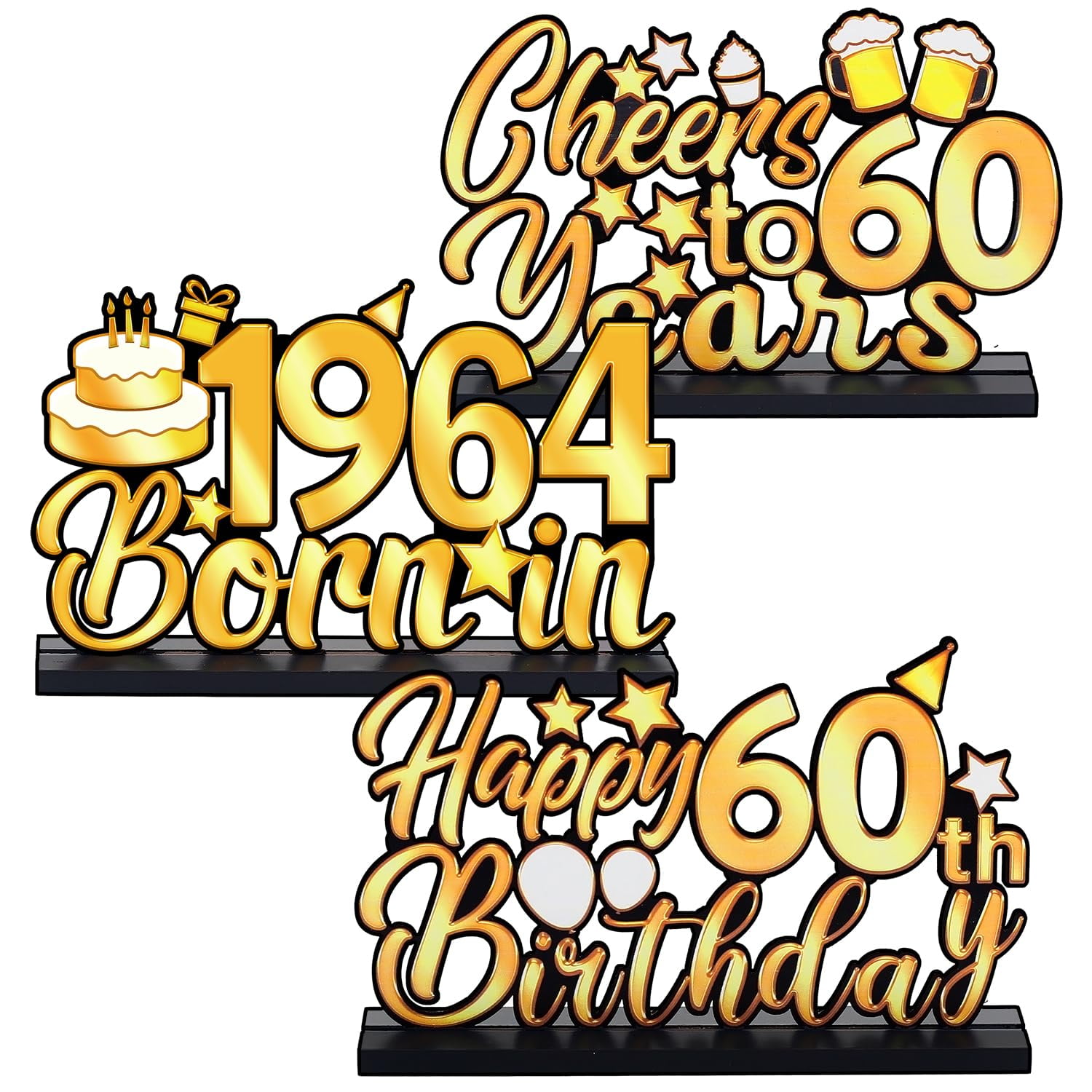 3 Pieces Happy 60th Birthday Party Table Decorations, Born in 1964 ...