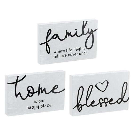 3 Pieces Happy Family Decor Rectangular Shape Wooden Signs Standalone ...