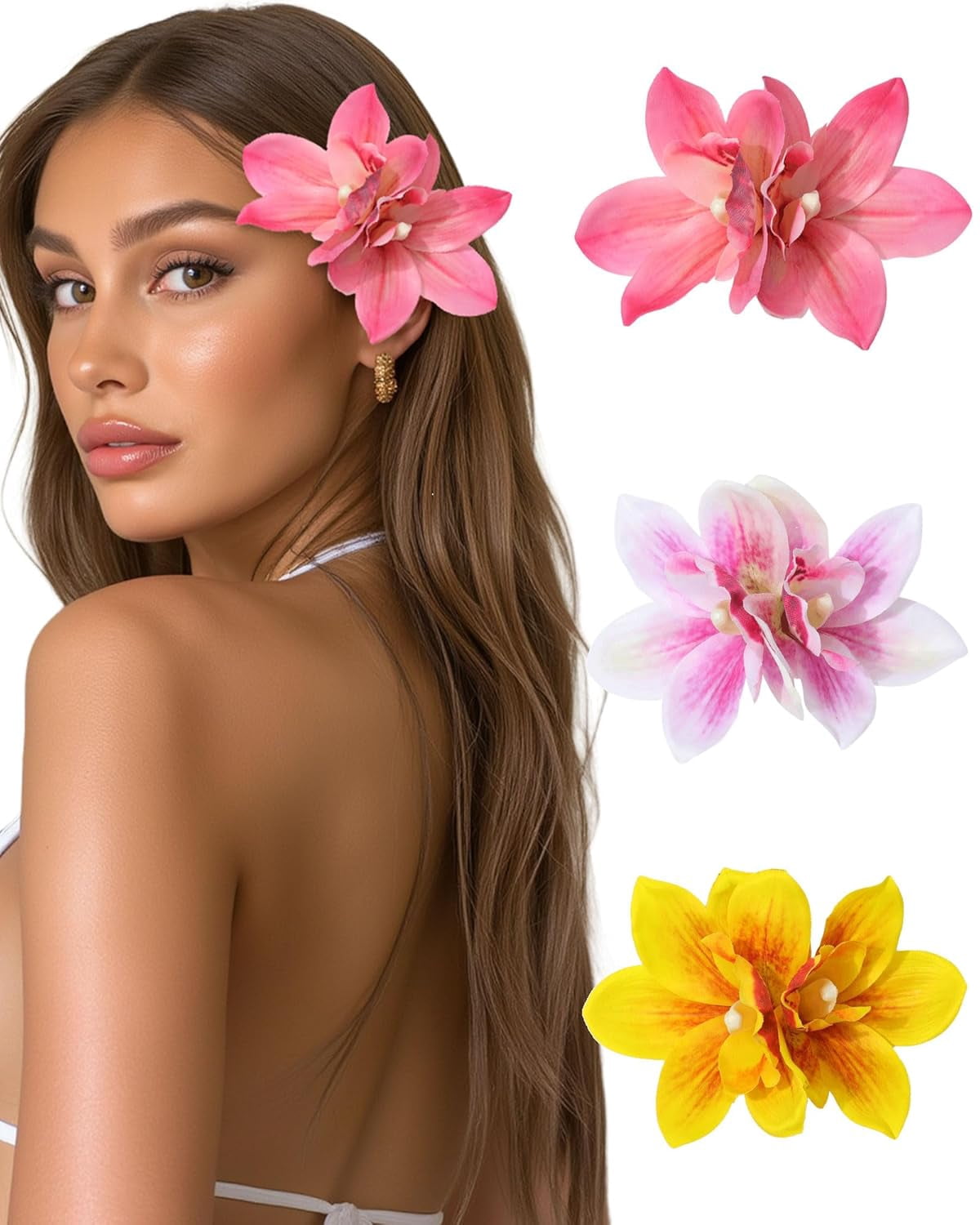 3 Pieces Hawaiian Flower Hair Clips for Women - Artificial Tropical ...