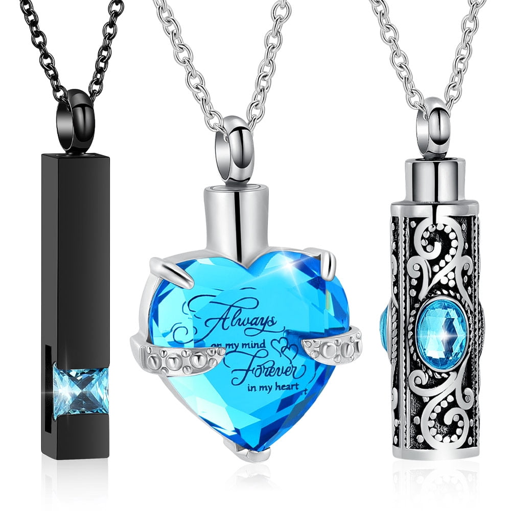 3 Pieces Heart & Cylinder Ashes Urn Necklace Crystal Cremation Necklace ...
