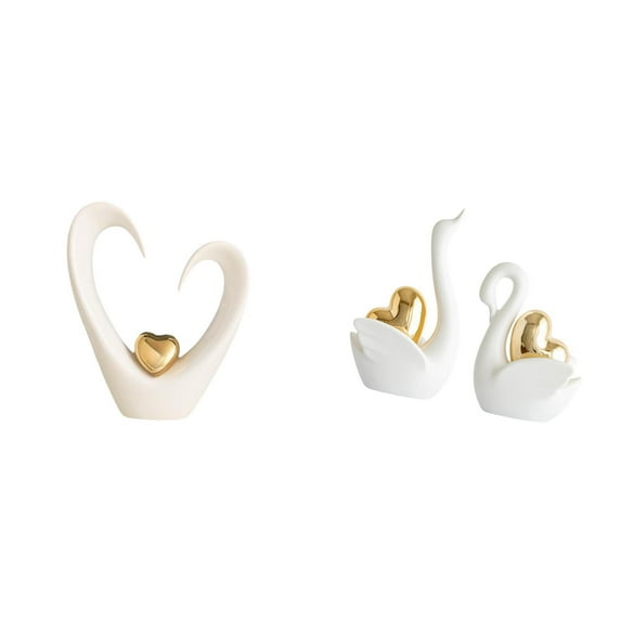 3 Pieces Heart Sculpture Desktop Figurine Swan Statue Ceramic Material for Living Room Desk ...