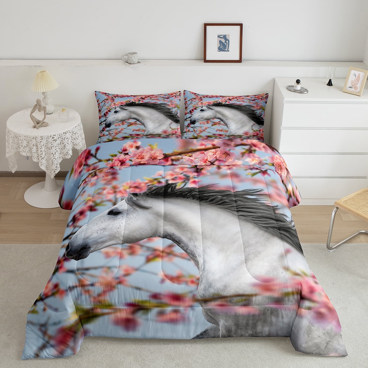 3 Pieces Horse Bedding Comforter Sets for Girls Boys Lovers, Cherry ...